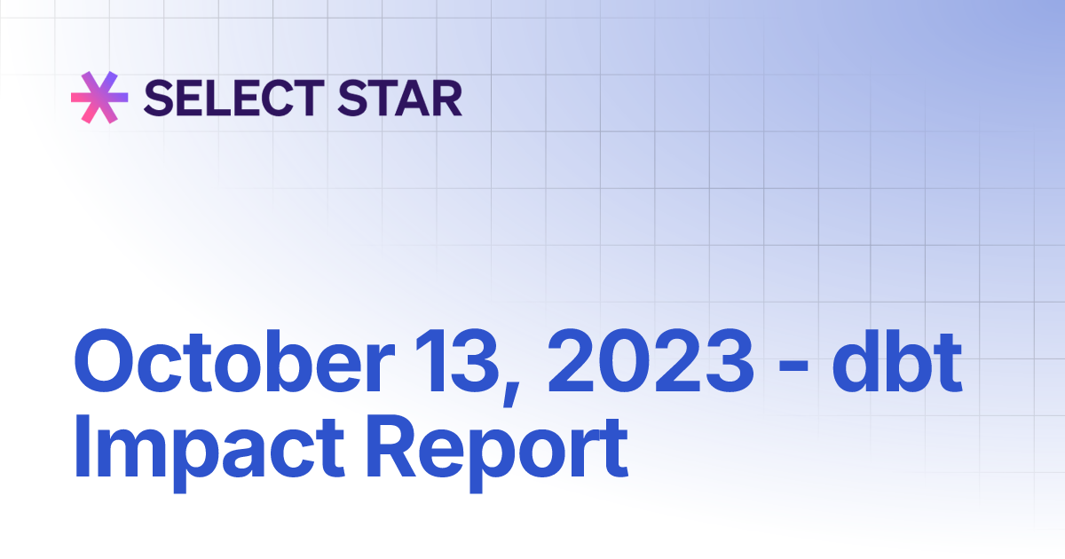 October 13, 2023 - dbt Impact Report | Select Star